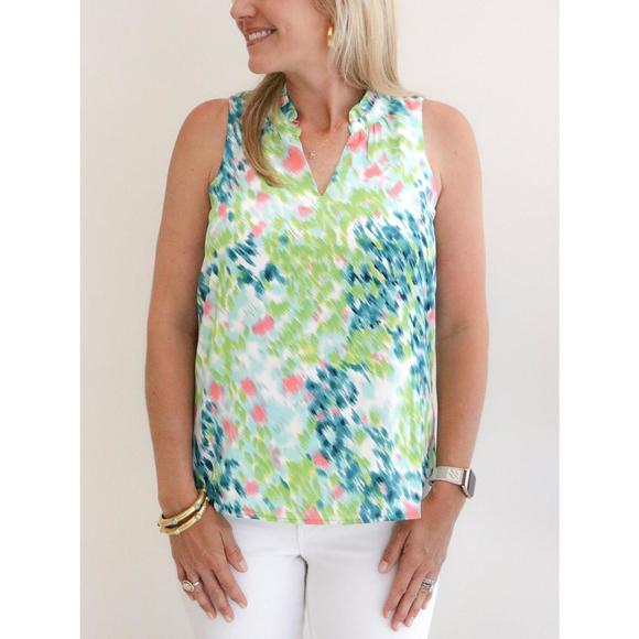 Jade | Tops | New Jade Monet Lilies Ruffle Neck In Multi | Poshmark